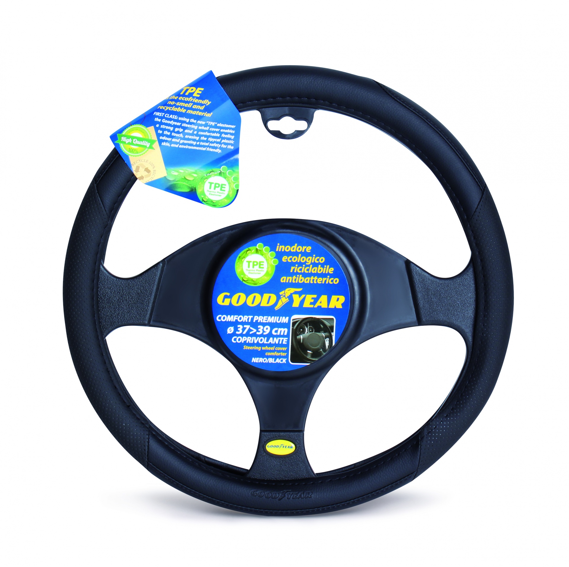 Универсален калъф за волан от еко кожа черен за автомобил 37-39 mm Goodyear Гудиър | Flexzon.com