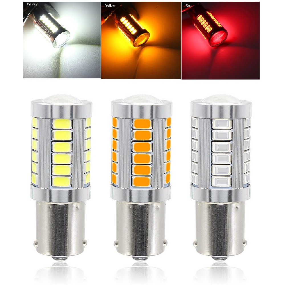 LED Лед Крушки, 33 SMD, С Лупа, BA15S 1156 (P21W), BAU15S 1156 (PY21W), 12V, Бяла, Оранжева ...