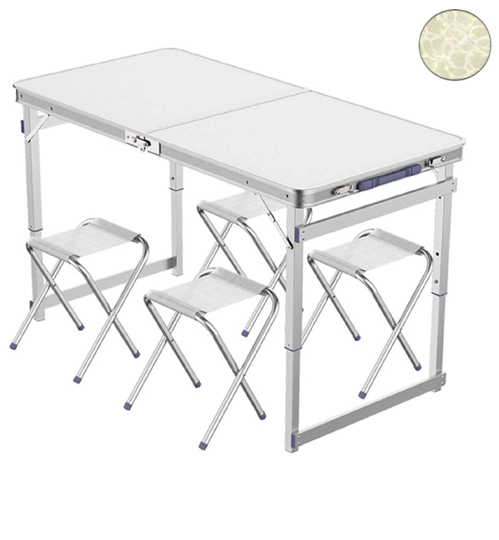 Комплект от 4 броя столове със сгъваема алуминиева маса 120 х 60 см за пикник къмпинг градина