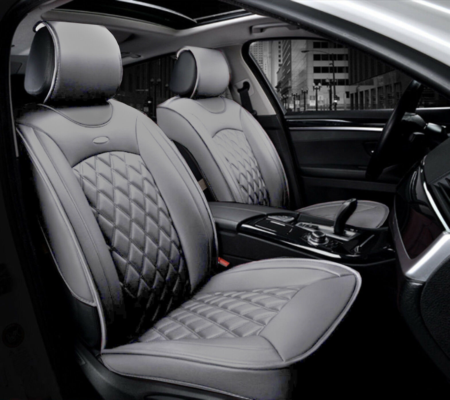 комплект от 2 бр. 1+1 Универсална Кожена Тапицерия Сиви Калъфи За Предни Седалки Сиво | Flexzon.com