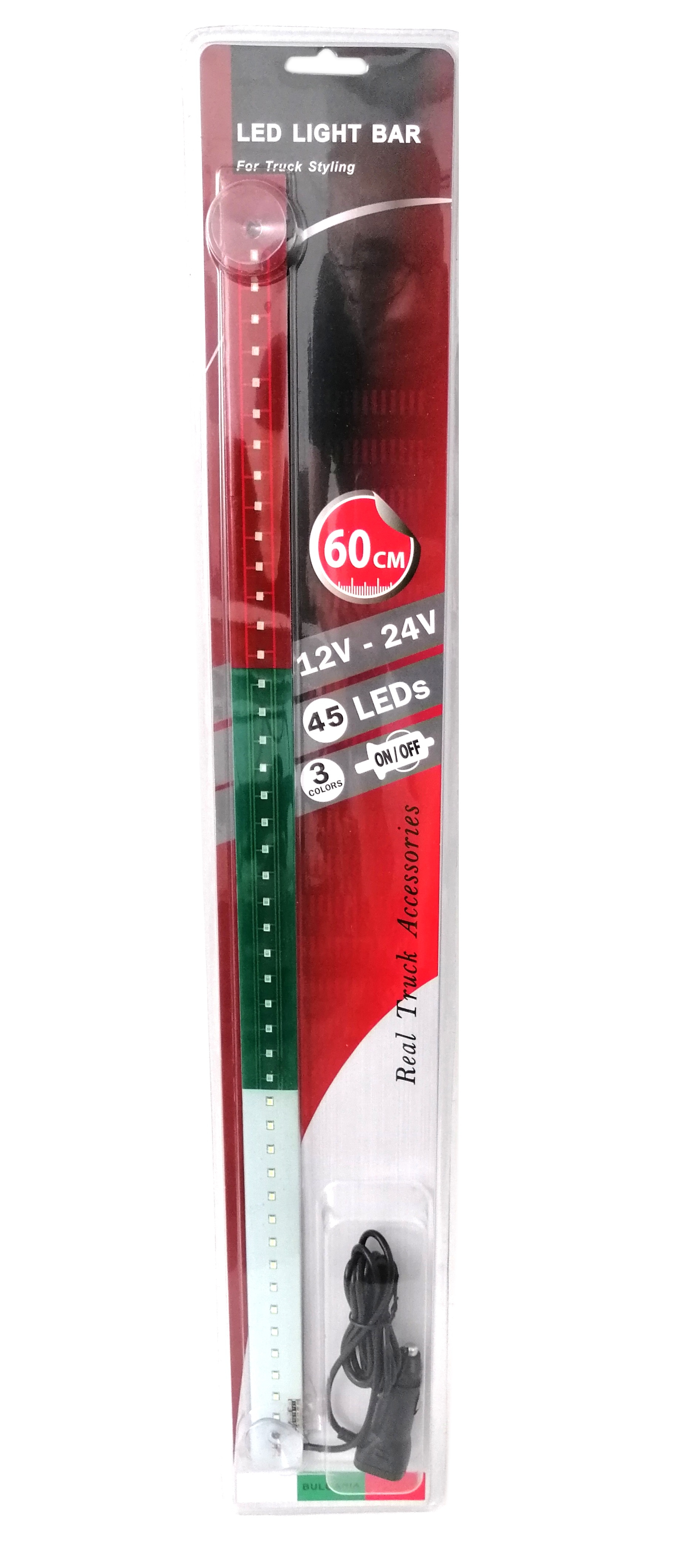 Светещ лед бар 45 LED 12V - 24V бяло-зелено-червено 60cm BG флаг ...