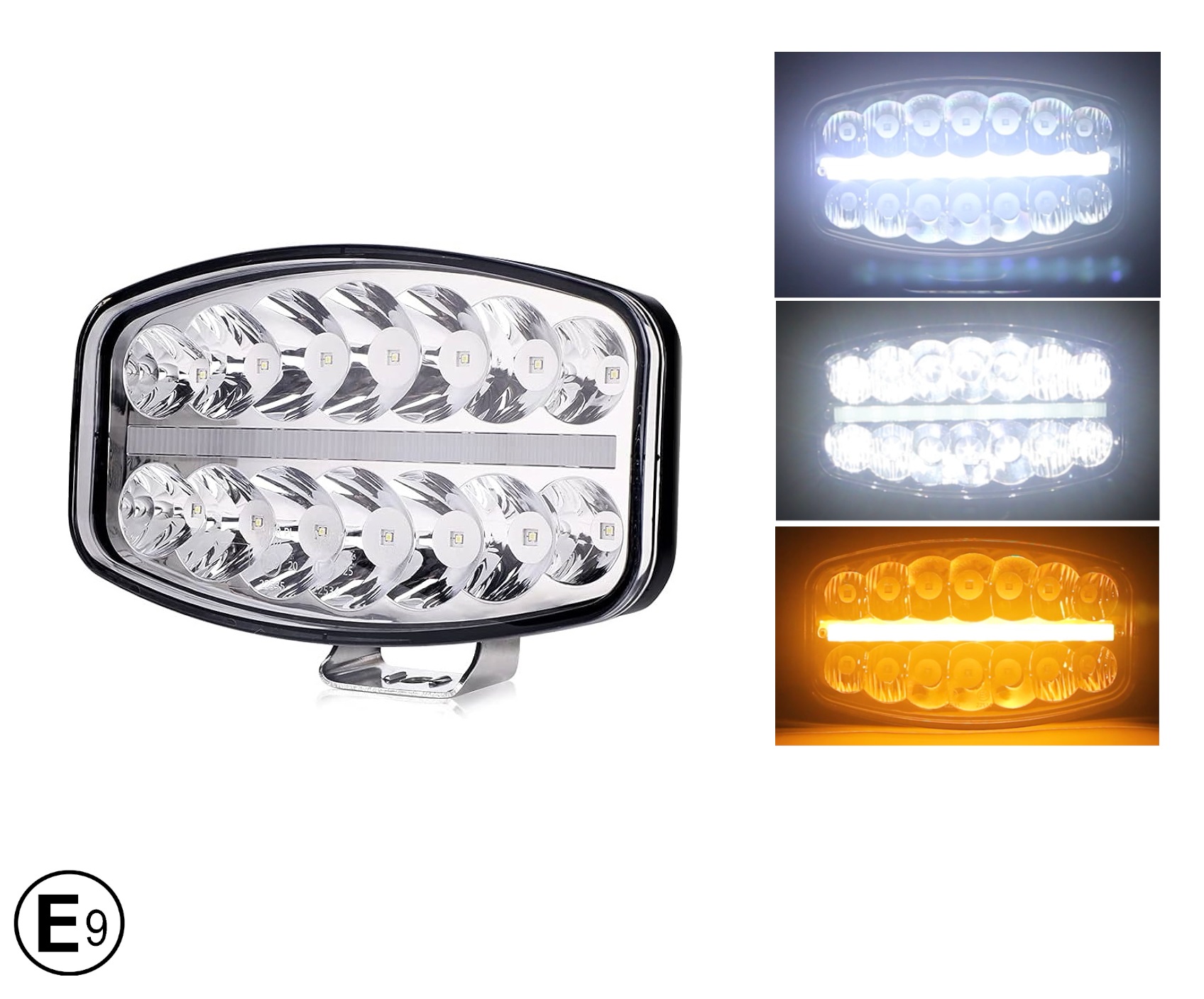 80W LED Лед Фар Халоген с DRL дневни светлини бяло - оранжево неон ефект 24,5см x 13,9см, 4100lm ...
