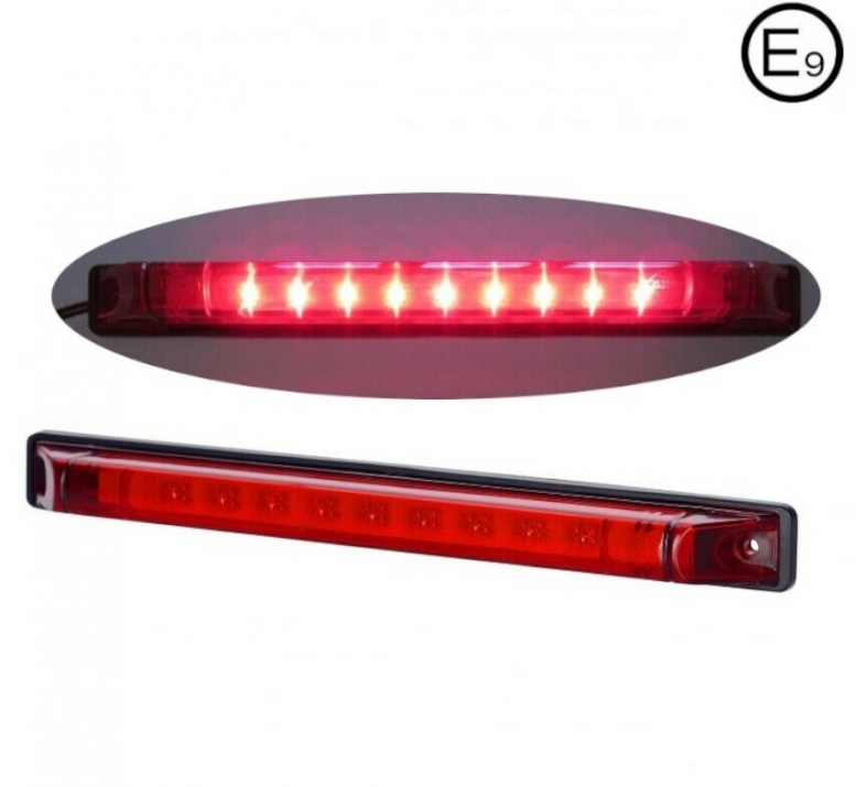 LED Лед Трети Стоп, Маркер, Габарит, 24см, 12V - 24V, 9 Диода,Червена Светлина, Е-Mark | Flexzon.com