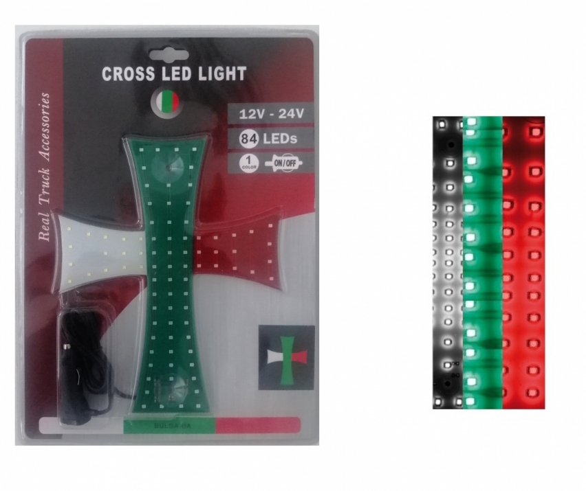 Диоден светещ кръст бяло-зелено-червено BG Bulgaria флаг знаме България ...